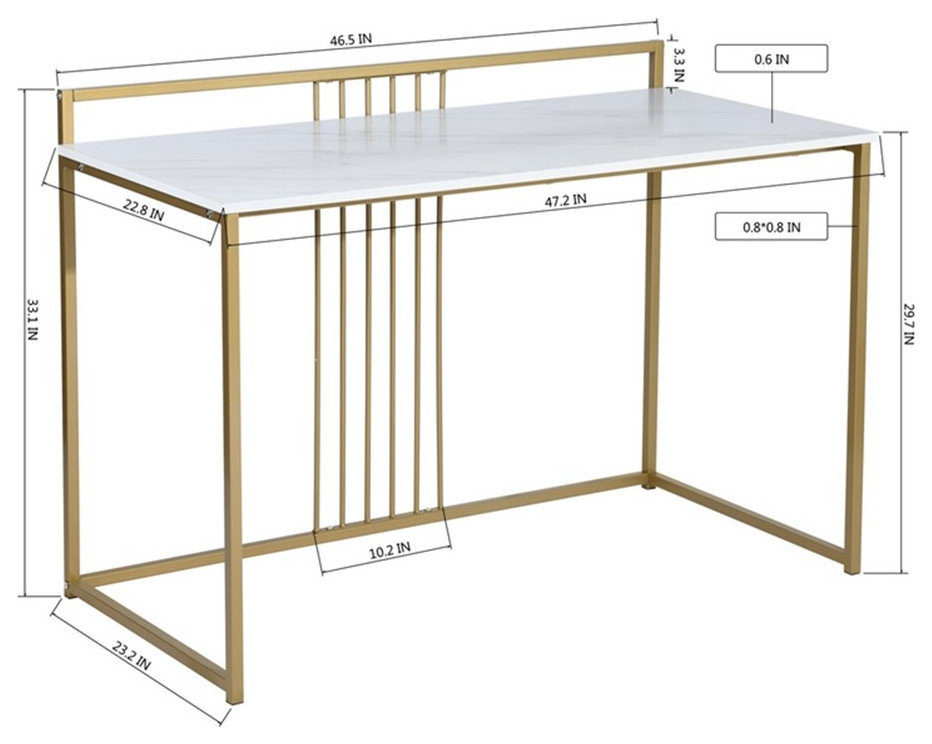 Homycasa 47" Retangular Wood Top & Metal Frame Computer Desk in White ...