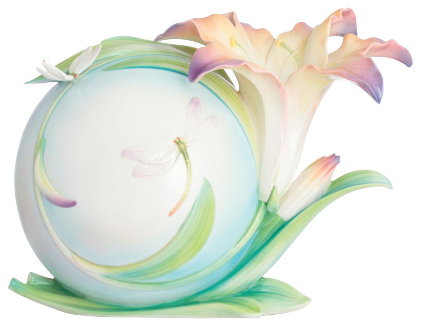 Franz Porcelain Collection Lily Flower and Dragonfly Medium Vase ...