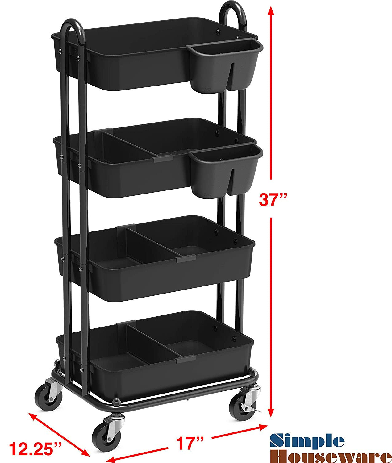 4-Tier Multifunctional Rolling Cart ,with Basket Dividers and Hanging ...