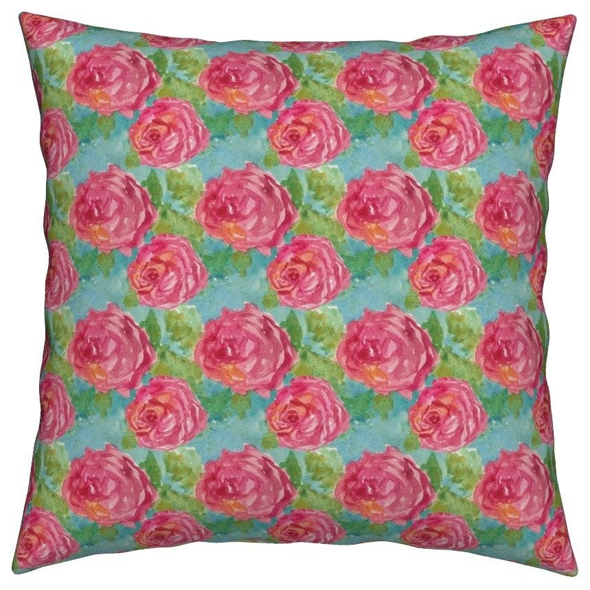 Rose Cabbage Rose Pink Flower Watercolor Throw Pillow - Contemporary ...