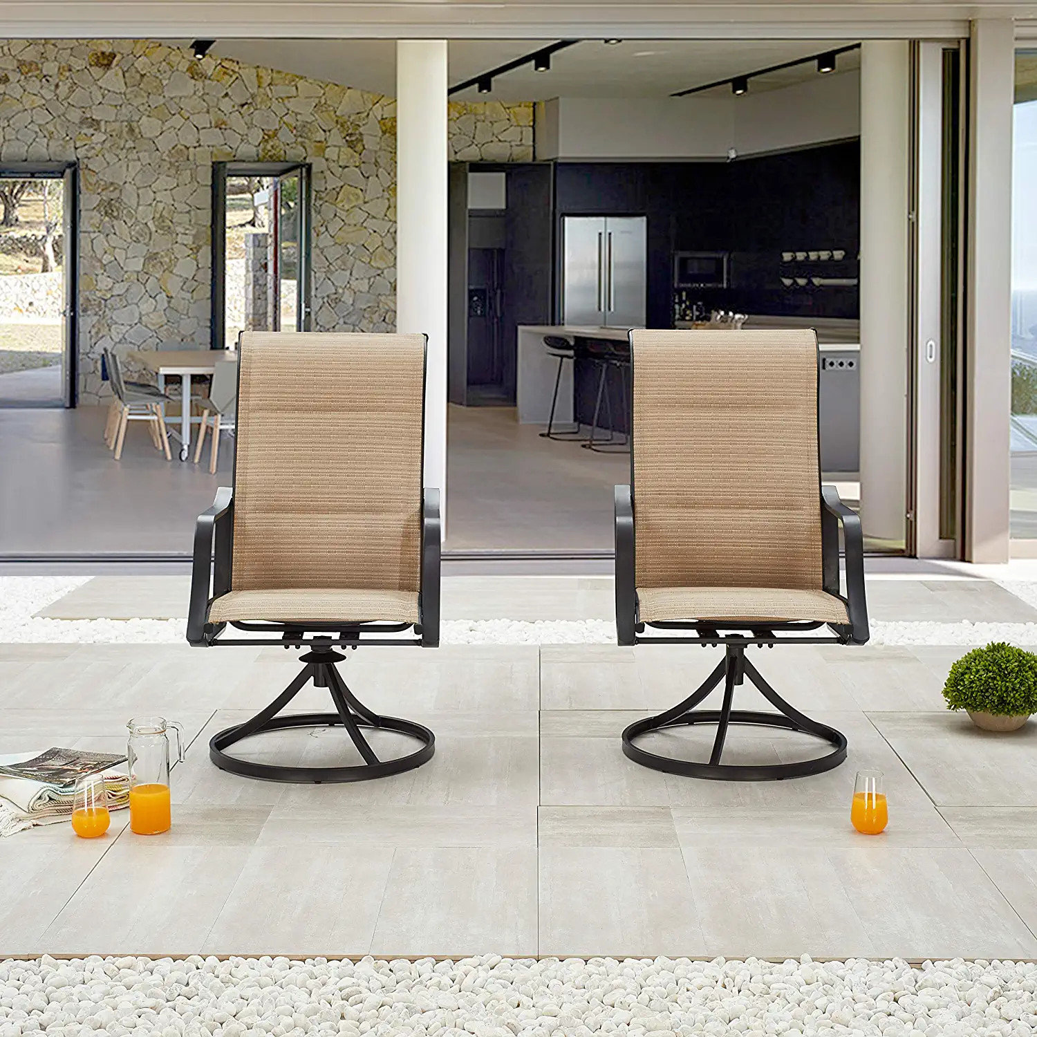 Set of 2 Modern Patio Rocking Chair, Metal Frame & Breathable Sling ...