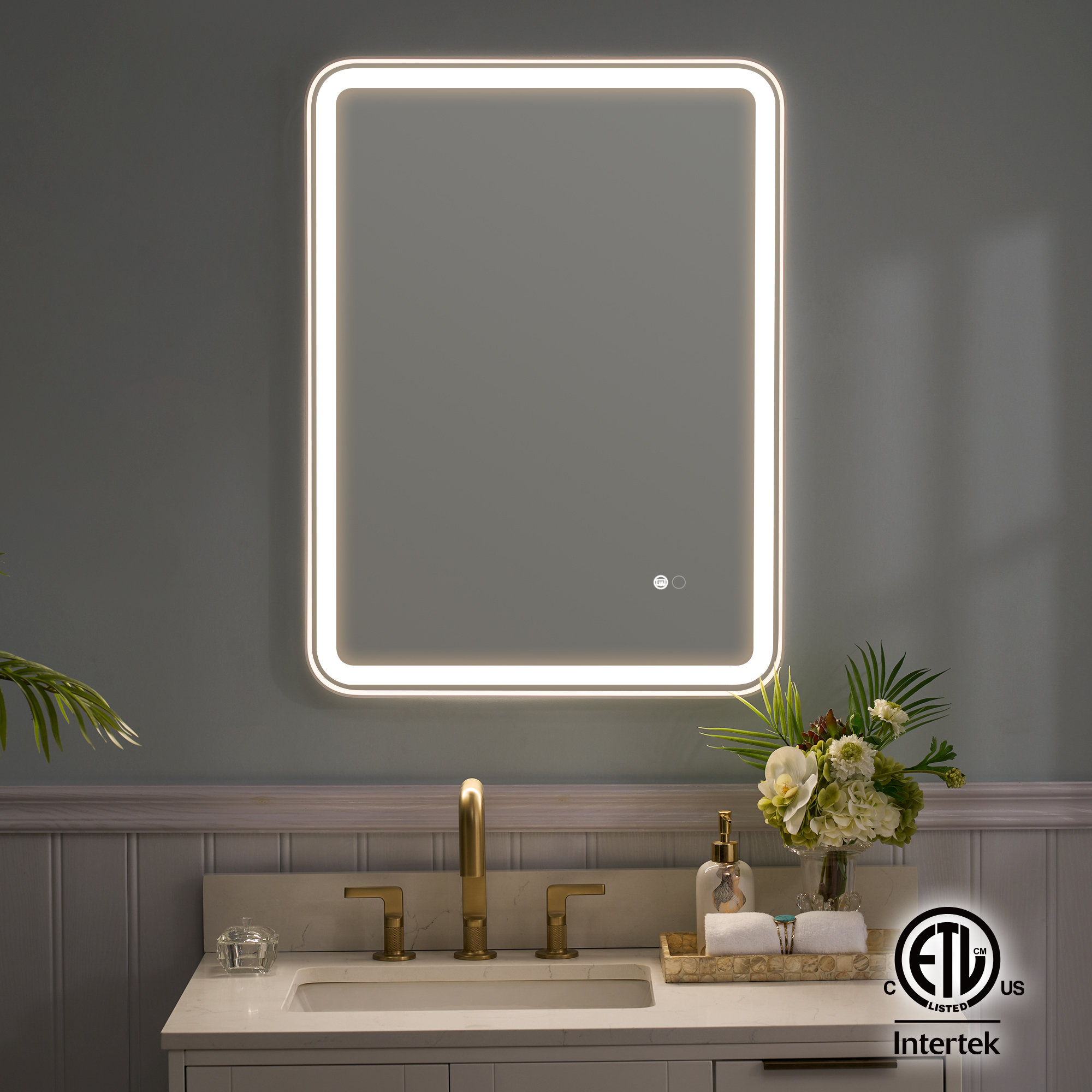 Soft Corners LED Bath Mirror with Lights, Defogger, Dimmer, 24"x32 ...