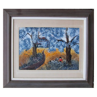 Ari Gradus, Boy and Dog in Landscape, Watercolor - Paintings - by ...