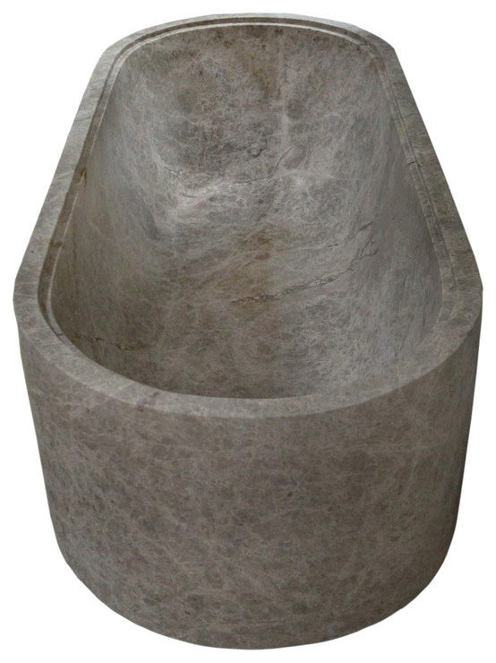 Tundra Gray Marble Bathtub Hand-carved from Solid Marble Block (W)29.5 ...