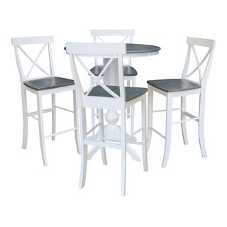 36" Round Extension Dining table with X-Back Bar Height Stools, 5 Piece ...