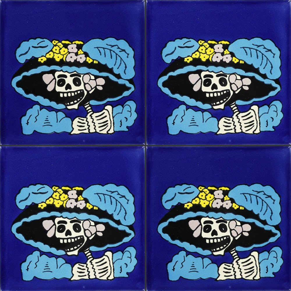 4.25"x4.25" Talavera Mexican Handmade Ceramic Tile, Catrina 5, Set of ...