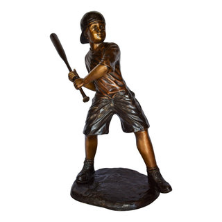 Young Boy in NY Yonkers Cap Hitting Baseball Bronze Statue 40" x 22" x ...