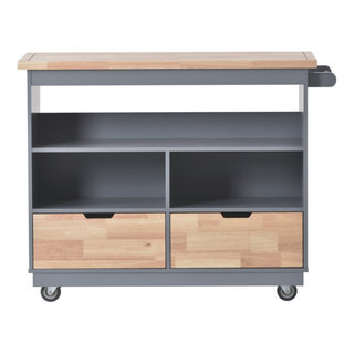 Modern Kitchen Cart, Drawers & Multiple Shelves With Thick Natural Top ...