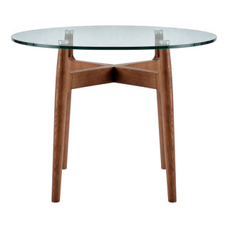Ledell Bistro Table, Clear Glass With Walnut Base - Midcentury - Indoor ...