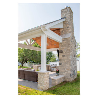 Open Gable Pool House with Fireplace and Grilling Area - Patio - St ...