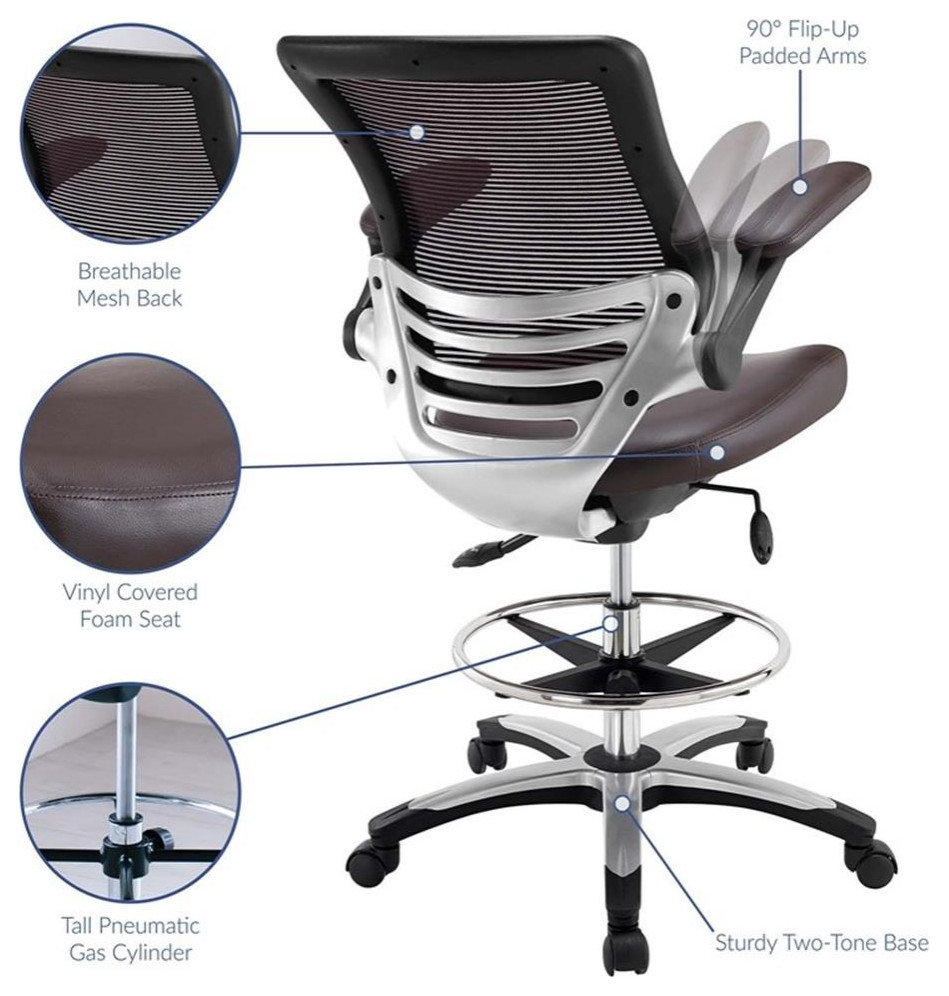 Modway Edge Modern Style Vinyl Drafting Chair in Brown Finish ...