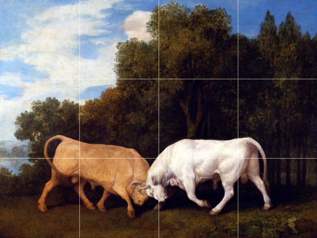 Tile Mural, Wall Backsplash Bulls Fighting Livestock, 6" Ceramic ...