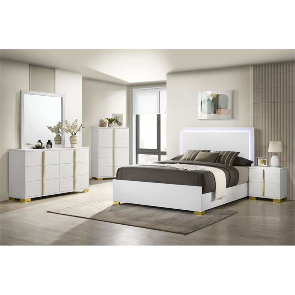 Coaster Contemporary Wood Queen Bed with LED Lighting in White/Gold ...
