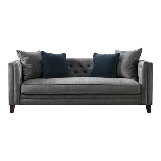 Mid Century Tuxedo Sofa, Soft Velvet Upholstered Seat With Deep Tufting ...