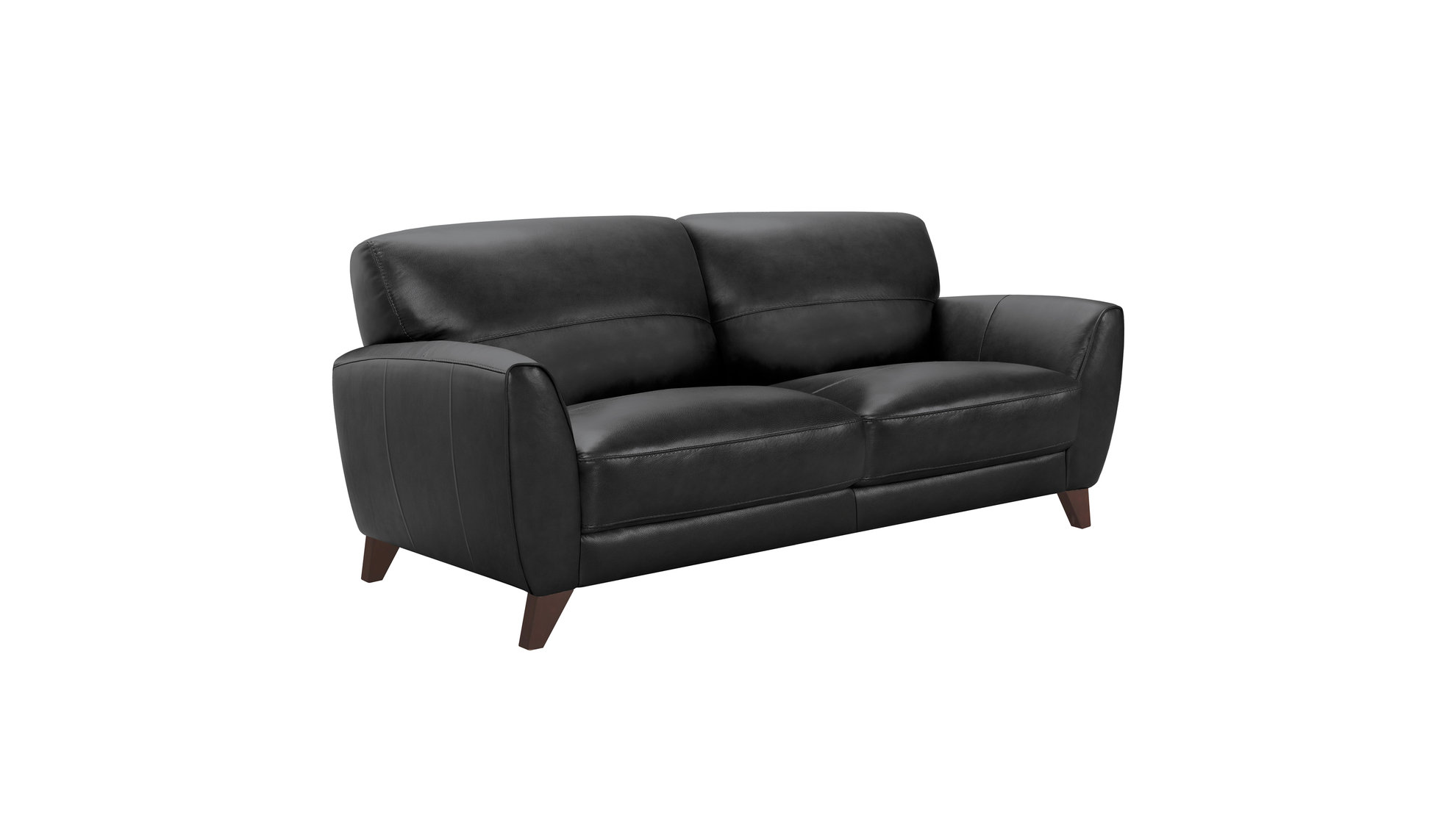 Jedd Contemporary Sofa, Genuine Black Leather With Brown Wood Legs ...