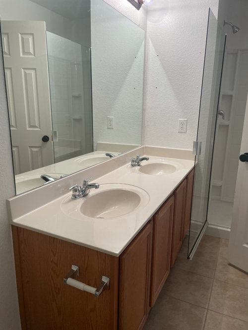 small linear master bathroom