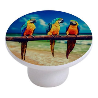 Macaws on Branch Ceramic Cabinet Drawer Knob - Cabinet And Drawer Knobs ...