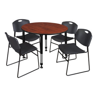Kee 48 Round Height Adjustable Classroom Table - Cherry & 4 Zeng Stack ...