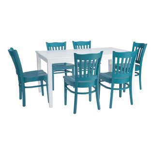 Linon Raelynn 7 Piece Dining Set White Table and 6 Slat Back Chairs in ...