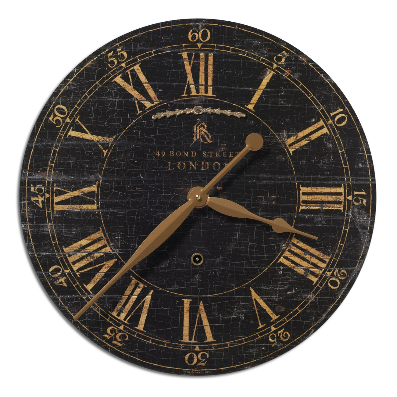 18" London Round Brass Pendulum Wall Clock, Black Crackled Face Old ...
