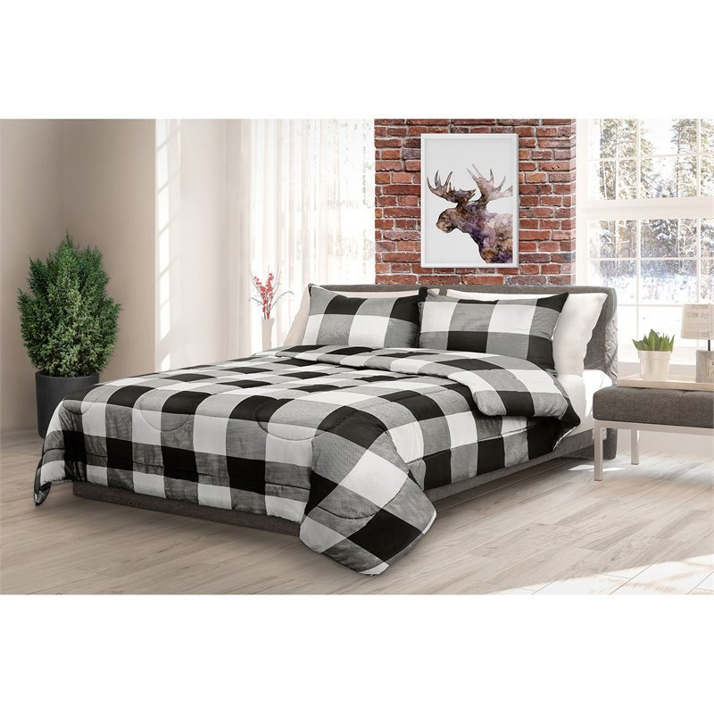 Safdie & Co. 3-piece Polyester Buffalo Plaid King Comforter Set in Gray ...