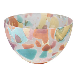 Gorgeous Pastel Modern 14" Art Glass Bowl Multi Color Aqua Pink ...