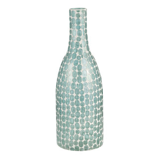 Glass, 15"H Mosaic Vase, Blue, 5x5x15 inches - Beach Style - Vases - by ...