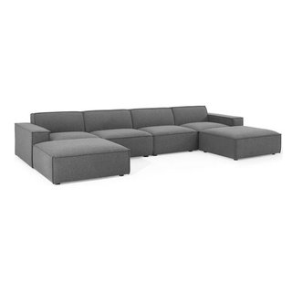 Catania 6 Piece Fabric Upholstered Modular Sectional Sofa in Charcoal ...