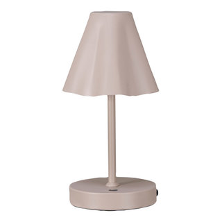 Round Metal LED Rechargeable Table Lamp, Tan - Transitional - Table ...