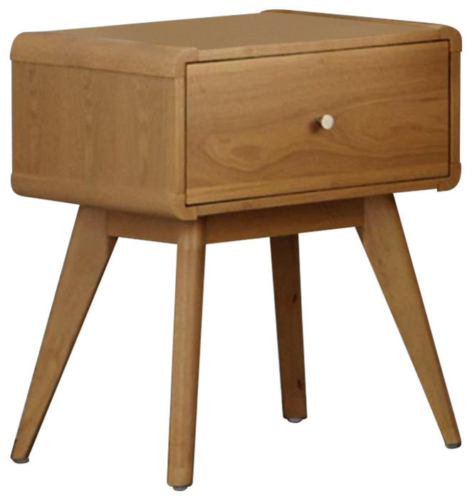 Wooden Night Stand With Drawer And Flared Legs, Light Brown ...