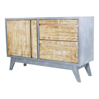 Updated Rustic Gray and Natural Distressed Sideboard Buffet - Farmhouse ...