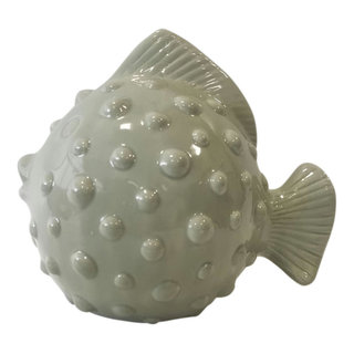 Cer, 10" Puffer Fish, Seafoam - Beach Style - Decorative Objects And ...