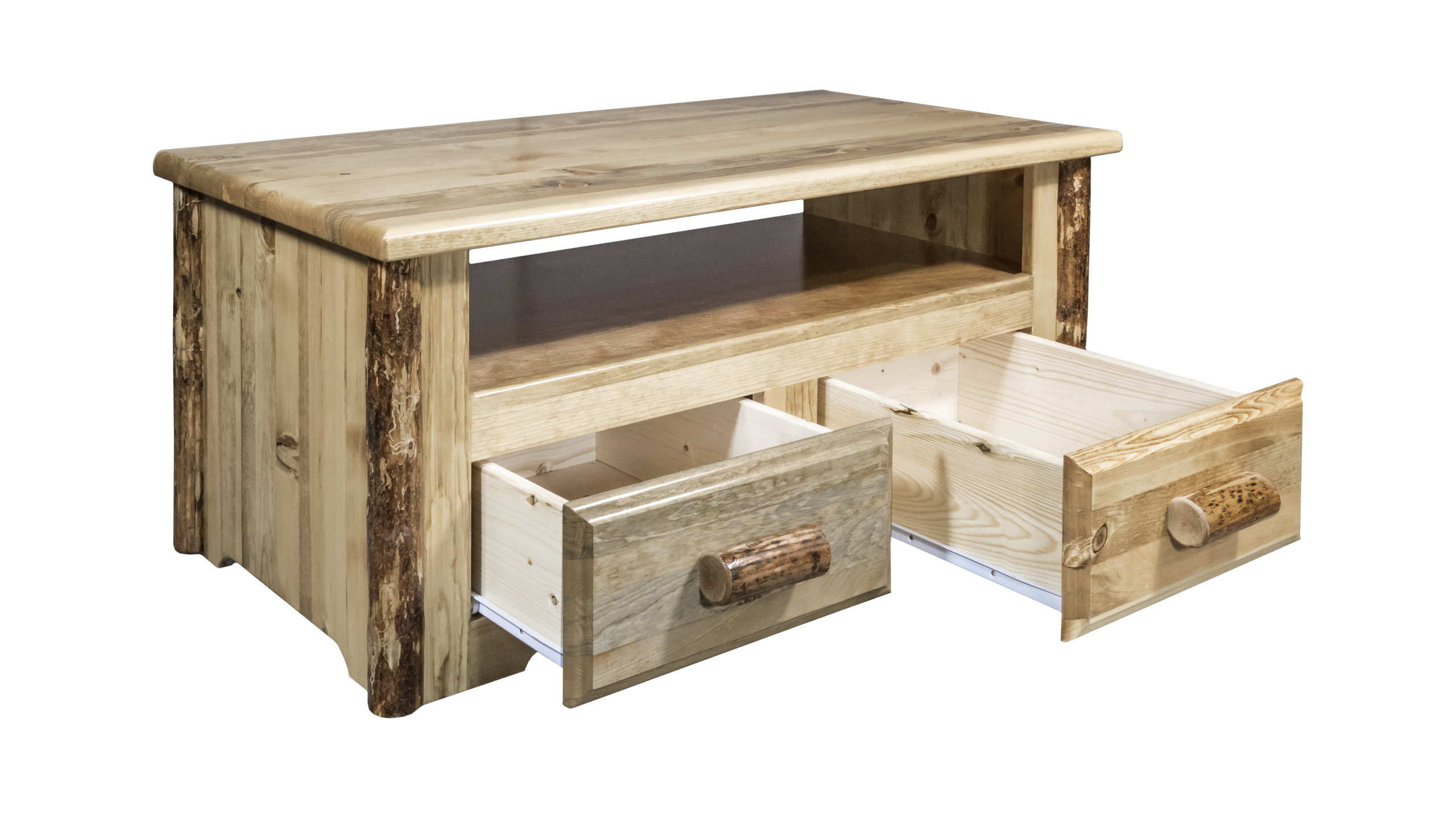 Montana Log Wood Two Drawer Entertainment Center MWGCSCEC2D - Rustic ...