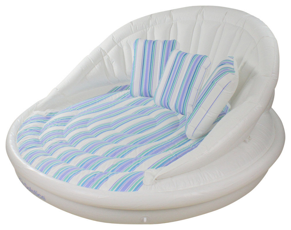 70" Inflatable White and Blue Striped Floating Swimming Pool Sofa ...