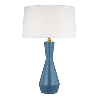Jens Table Lamp, 1-Light, LED, Lucent Aqua, White Linen Shade, 27.19 ...