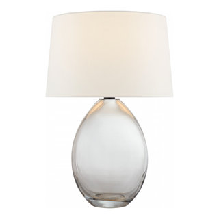 Myla Medium Wide Table Lamp, 1-Light, Clear Glass, Linen Oval Shade, 27 ...