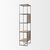 Morris Light Brown Wood w/ Black Metal Frame 4-Tier Shelving Unit ...