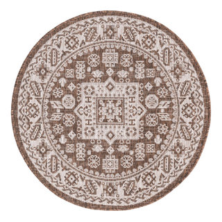 Rug Unique Loom Outdoor Aztec Brown Round 3' 3 x 3' 3 - Southwestern ...