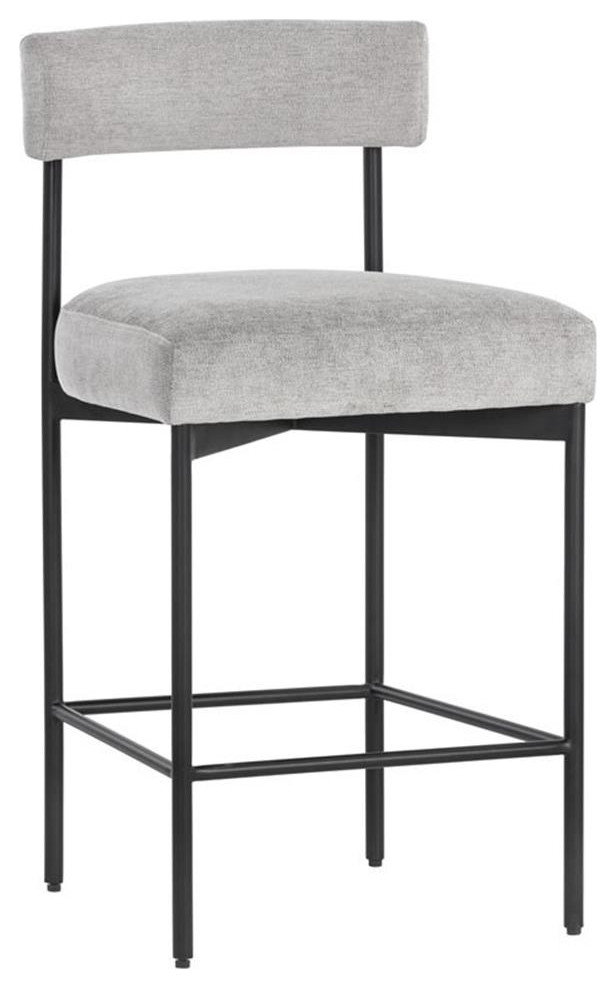 Maklaine Fabric Bar Stool Chair in Stone With Square Seat & Footrest ...