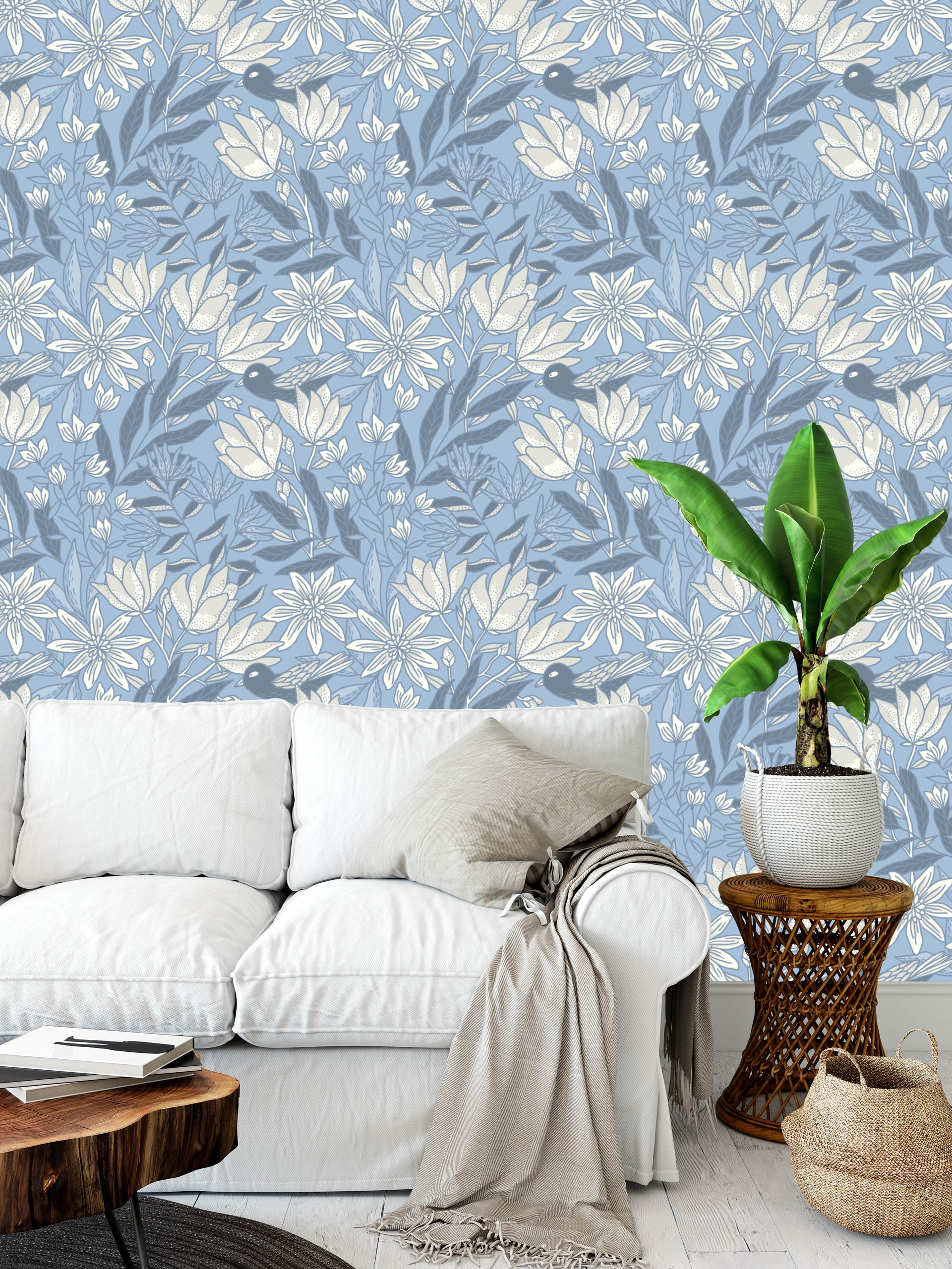 Fergus Blue Wallpaper, Sample 12"x8" - Contemporary - Wallpaper - by ...