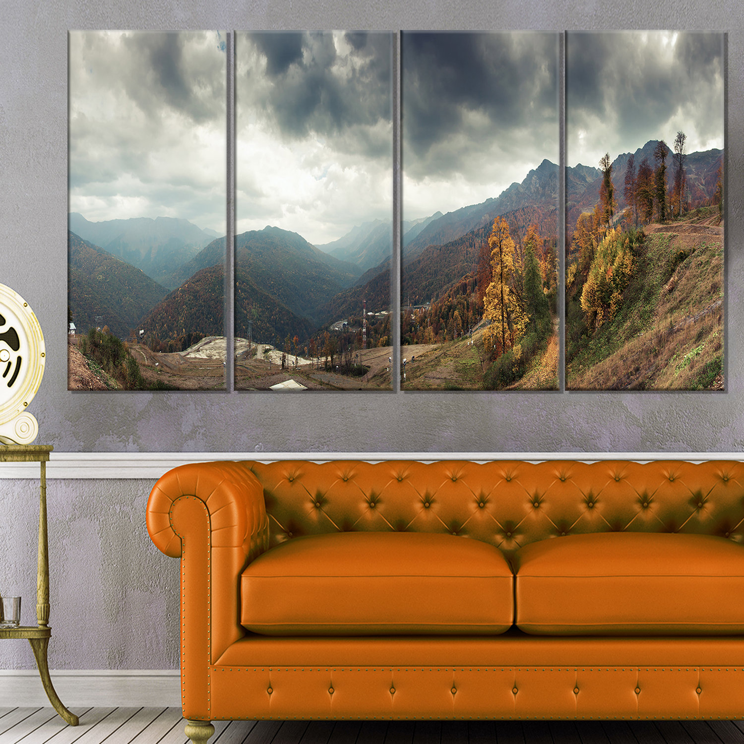 "Caucasus Mountains White Panorama" Landscape Artwork Canvas, 48"x28" 4 ...