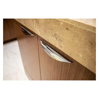 Spa Bath with Tile Steam Shower, Walnut Cabinetry and Solid Surface ...