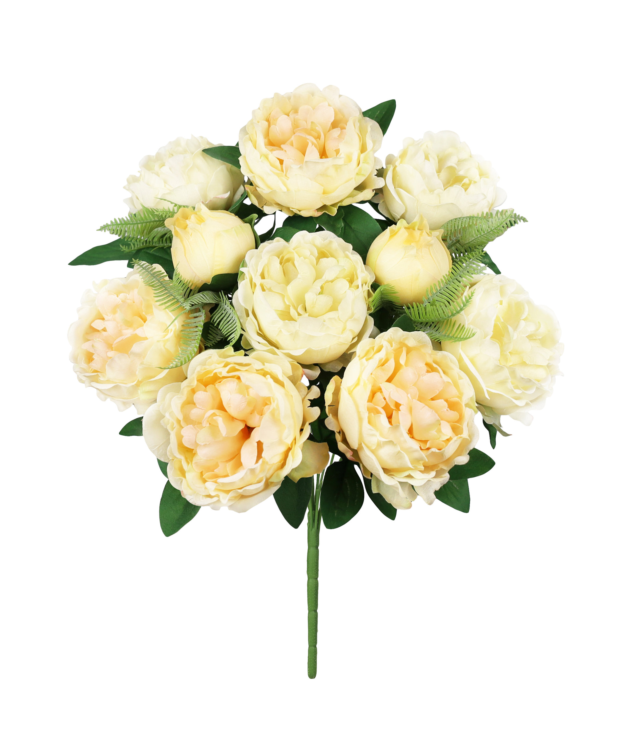 Set of 2 Champagne Ivory Artificial Lush Peony Flower Stem Bush Bouquet ...