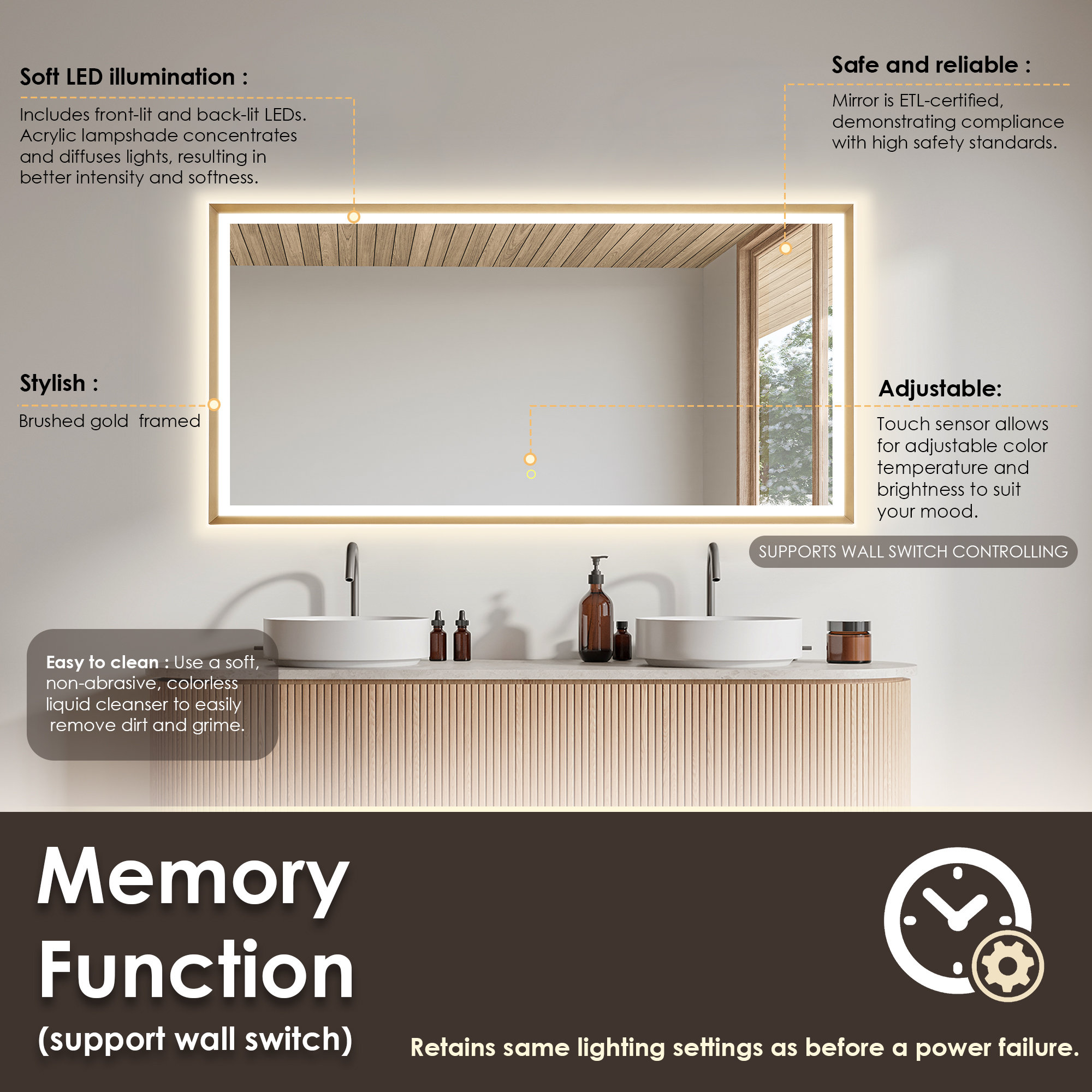 Apollo Anti-Fog Dimmable Vanity, LED Lighted Wall Mirror, 60" - Modern ...