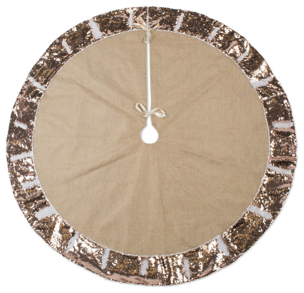 Holiday Tree Skirt Linen With Champagne Sequin Border - Modern ...