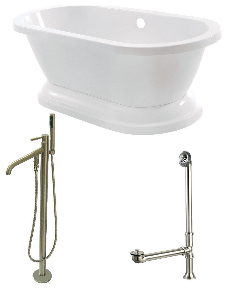 67-Inch Acrylic Double Ended Pedestal Tub Combo with Faucet and Supply ...