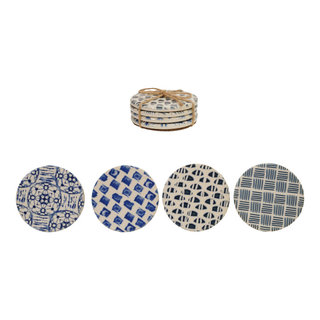 4-Piece Round Stoneware Coasters With Pattern, Blue and White - Modern ...