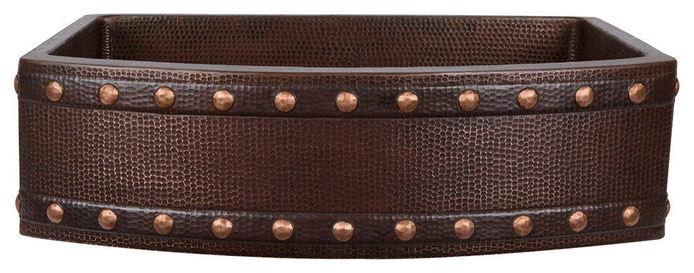 30-In Copper Rounded Apron Front Single Basin Kitchen Sink Barrel Strap ...