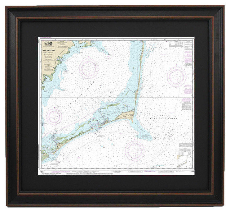 Framed Nautical Chart, Cape Hatteras, Wimble Shoals to Ocracoke Inlet ...