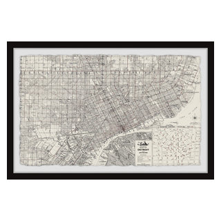 "Vintage Detroit Map" Framed Painting Print, 36x24 - Contemporary ...